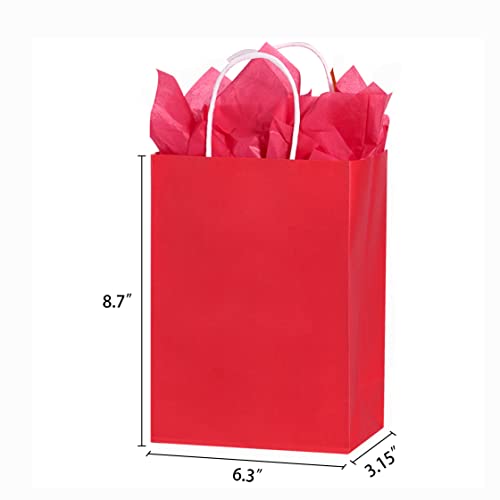 SUNCOLOR 24 Pack Red Party Favor Bags Goodie Bags for Valentine's day Party With Handle and Tissue Paper (Red)