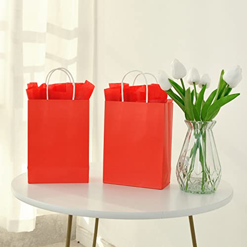 SUNCOLOR 24 Pack Red Party Favor Bags Goodie Bags for Valentine's day Party With Handle and Tissue Paper (Red)