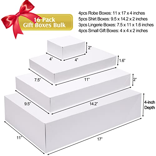 Moretoes 16 Pack Gift Boxes with Lids White Gift Boxes Bulk for Presents, Assorted Sizes for Wrapping Gifts, Bridesmaid Proposal Boxes 4-17 Inch Clothes Holidays Birthday Valentine's Day