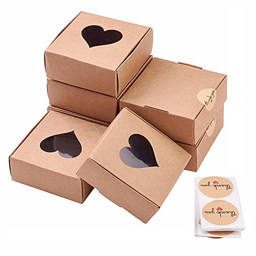 Airssory 90pcs 3x3 Inch(7.5x7.5cm) Paper Candy Boxes with Heart Window Bakery Box Gift Box Square for Singlepack Dessert Small Giftbox Packing