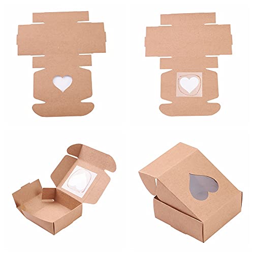 Airssory 90pcs 3x3 Inch(7.5x7.5cm) Paper Candy Boxes with Heart Window Bakery Box Gift Box Square for Singlepack Dessert Small Giftbox Packing