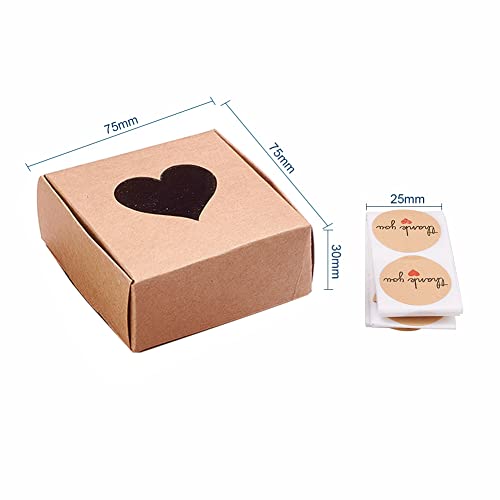 Airssory 90pcs 3x3 Inch(7.5x7.5cm) Paper Candy Boxes with Heart Window Bakery Box Gift Box Square for Singlepack Dessert Small Giftbox Packing