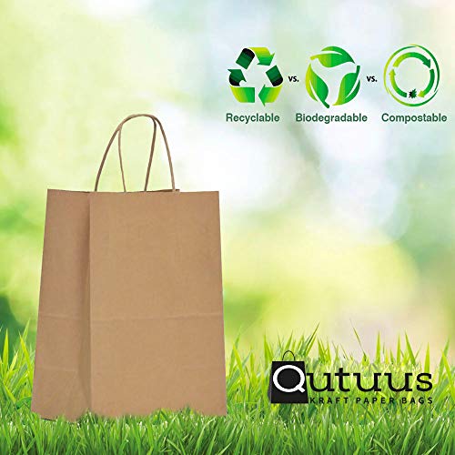 Qutuus 50pcs Gift Bags 8x4.5x10 Brown Paper Bags with Handles Bulk,Kraft Bags, Brown Gift Bags, Medium Size Gift Bag Bulk,Brown Bags, Kraft Paper Bag, Craft Bags