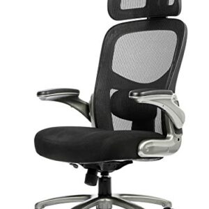 OFFICE FACTOR 500 Lbs Rated Ergonomic Big and Tall Office Chair Flip-Up arms, Mesh Office Chair, Swivel Office Chair with Anti Scratch Wheels, Mesh Executive Chair (Black with Headrest)