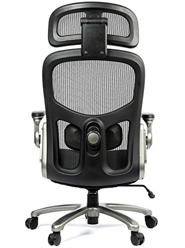 OFFICE FACTOR 500 Lbs Rated Ergonomic Big and Tall Office Chair Flip-Up arms, Mesh Office Chair, Swivel Office Chair with Anti Scratch Wheels, Mesh Executive Chair (Black with Headrest)