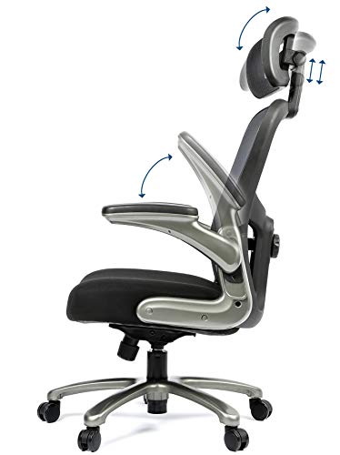 OFFICE FACTOR 500 Lbs Rated Ergonomic Big and Tall Office Chair Flip-Up arms, Mesh Office Chair, Swivel Office Chair with Anti Scratch Wheels, Mesh Executive Chair (Black with Headrest)