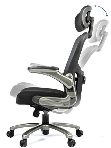 OFFICE FACTOR 500 Lbs Rated Ergonomic Big and Tall Office Chair Flip-Up arms, Mesh Office Chair, Swivel Office Chair with Anti Scratch Wheels, Mesh Executive Chair (Black with Headrest)