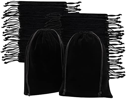 Velvet Drawstring Gift Bags - Bulk Wholesale (6 x 8 inch - 50 pack, Black)