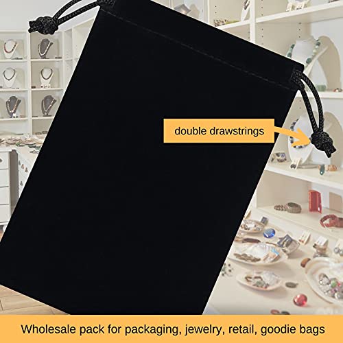 Velvet Drawstring Gift Bags - Bulk Wholesale (6 x 8 inch - 50 pack, Black)