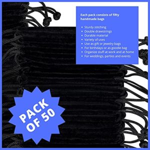 Velvet Drawstring Gift Bags - Bulk Wholesale (6 x 8 inch - 50 pack, Black)