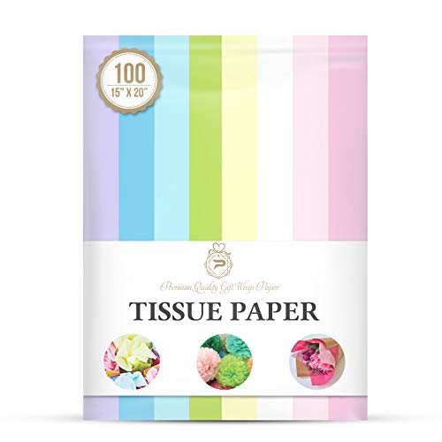 Pastel Rainbow Tissue Paper for Gift Wrapping, Packaging, Floral, Birthday, Christmas, Halloween, DIY Crafts and More 15" X 20" 100 Sheets