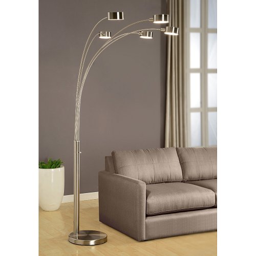 Artiva USA ‘Micah’ Modern 88-Inch, 5 Arch Arched, Dimmer Function, Heavy-Duty Base, 360 Degree Rotatable Shades, Brushed Steel Floor Lamp, Bulbs Incl.