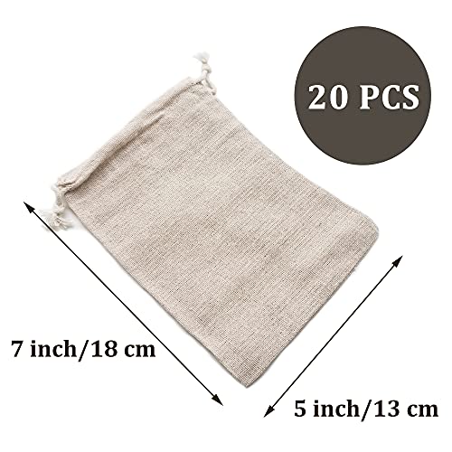 E.YOMOQGG 20PCS Cotton Drawstring Bags, Muslin Cloth Gift Bag Reusable Pouch Sachet for Jewelry Spices Herbs Fruits DIY Craft New Year Party Wedding Home Storage Natural Color (5 x 7 Inches) (20 PCS, Beige)