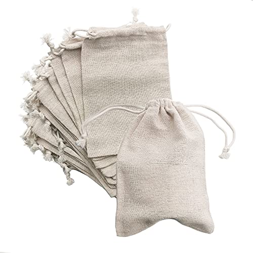 E.YOMOQGG 20PCS Cotton Drawstring Bags, Muslin Cloth Gift Bag Reusable Pouch Sachet for Jewelry Spices Herbs Fruits DIY Craft New Year Party Wedding Home Storage Natural Color (5 x 7 Inches) (20 PCS, Beige)