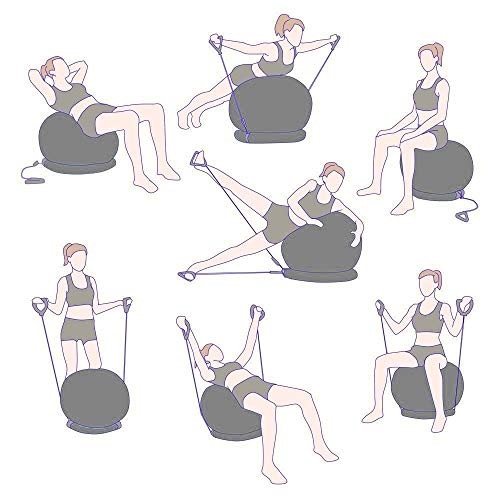 Timberbrother 75cm Exercise Ball Chair with Resistance Bands Workout Poster 16.5”x 22.4”,Stability Ball Base for Gym and Home Exercise (Black with Ring & Bands)