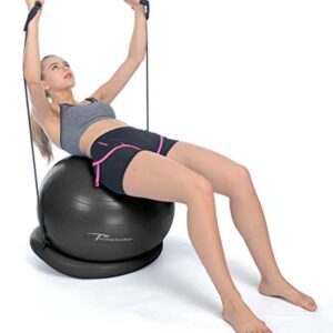 Timberbrother 75cm Exercise Ball Chair with Resistance Bands Workout Poster 16.5”x 22.4”,Stability Ball Base for Gym and Home Exercise (Black with Ring & Bands)