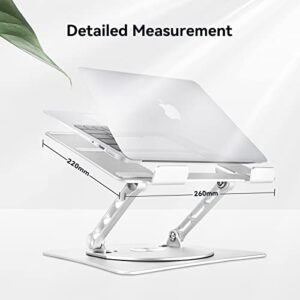 Bcom Adjustable Laptop Stand with 360° Rotating Base，Foldable Aluminum Alloy Computer Laptop Riser，Ergonomic Design，Compatible with 10 to 17" Laptops，Laptop Stand for Desk for Office and Home，Silver