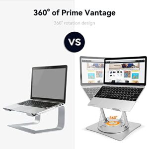 Bcom Adjustable Laptop Stand with 360° Rotating Base，Foldable Aluminum Alloy Computer Laptop Riser，Ergonomic Design，Compatible with 10 to 17" Laptops，Laptop Stand for Desk for Office and Home，Silver