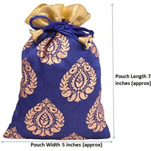 Touchstone Drawstring Bags Traditional Indian Handcrafted in Ficus Leaf Pattern Brocade fabric. Perfect for Gifts Jewelry Weddings Sweet Distribution Set of 9 Vibrant Multicolor Pouches Purses Potli.