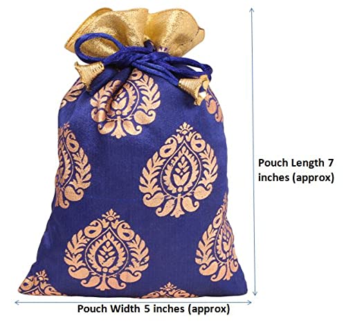 Touchstone Drawstring Bags Traditional Indian Handcrafted in Ficus Leaf Pattern Brocade fabric. Perfect for Gifts Jewelry Weddings Sweet Distribution Set of 9 Vibrant Multicolor Pouches Purses Potli.