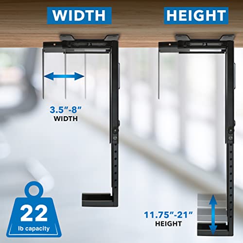 CPU Under Desk Mount Bracket - Computer Tower Wall and Under Counter Holder, 360 Degree Swivel Adjustable Height and Width Wall-Mountable