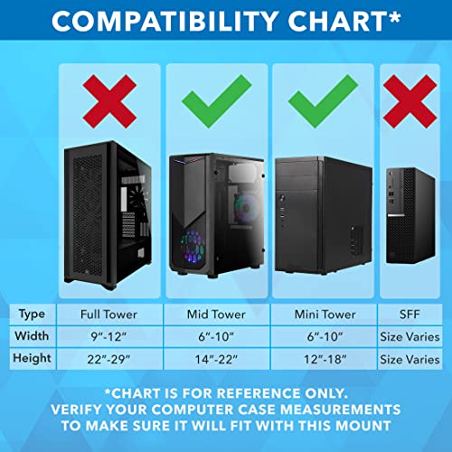 CPU Under Desk Mount Bracket - Computer Tower Wall and Under Counter Holder, 360 Degree Swivel Adjustable Height and Width Wall-Mountable