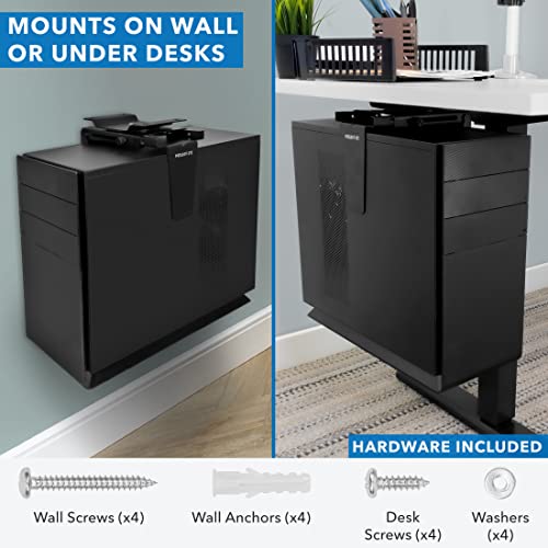 CPU Under Desk Mount Bracket - Computer Tower Wall and Under Counter Holder, 360 Degree Swivel Adjustable Height and Width Wall-Mountable