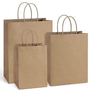 bagdream kraft paper bags 5x3x8& 8×4.25×10& 10x5x13 25 pcs each, gift bags, kraft paper gift bags with handles, paper shopping bags, retail merchandise bags, 100% recyclable paper sack