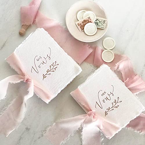 Blush Pink Chiffon Ribbon 3 Rolls Frayed Chiffon Silk Ribbons for Bouquets, Wedding, Gift Wrapping 2"x 5.5 Yd