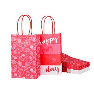 gatherfun hot pink heart love kraft paper gift bags with handles for valentine’s day, weddings, engagements, anniversaries, bridal showers, birthday party 2 designs, 24 pack, 5.5x3.2x9inch