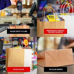 Stella Casa Brown Paper Bags with Handles 10pcs - 8x4.2x10.5inch, Kraft Paper Bags with a 5-meter black ribbon and 5 Thank You Stickers, Paper Gifts Bags for Merchandise and Daily Use.