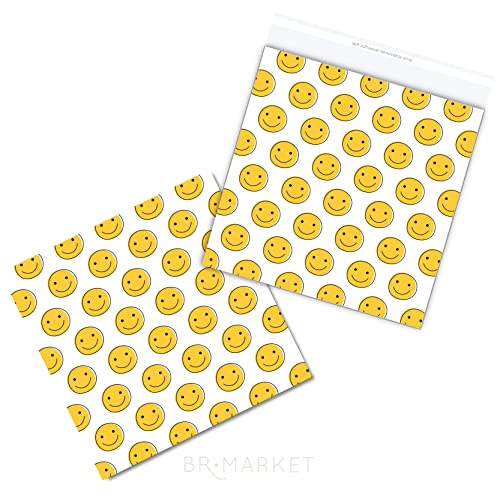 Cookie Treat Candy Bags, Cellophane, Smiley Face, Self Adhesive Plastic 100 COUNT 5x5 Inch Party Favors, Individual Bags for Gift Giving, Cookie Packaging, Cookie Wrappers, Cookie Gift Bag, BR Market