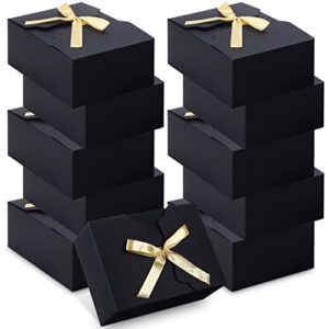 10 Pcs Gift Boxes with Lids Black Gift Boxes Bridesmaid Proposal Box Paper Cardboard Gift Box with Ribbon Gift Wrap Boxes for Wedding Birthday Party Packaging Present Crafting (9.5 x 7 x 4 Inches)