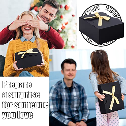 10 Pcs Gift Boxes with Lids Black Gift Boxes Bridesmaid Proposal Box Paper Cardboard Gift Box with Ribbon Gift Wrap Boxes for Wedding Birthday Party Packaging Present Crafting (9.5 x 7 x 4 Inches)