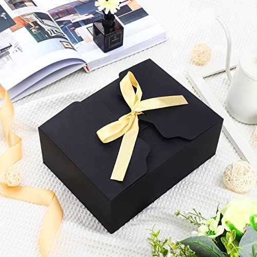 10 Pcs Gift Boxes with Lids Black Gift Boxes Bridesmaid Proposal Box Paper Cardboard Gift Box with Ribbon Gift Wrap Boxes for Wedding Birthday Party Packaging Present Crafting (9.5 x 7 x 4 Inches)