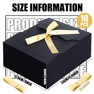 10 Pcs Gift Boxes with Lids Black Gift Boxes Bridesmaid Proposal Box Paper Cardboard Gift Box with Ribbon Gift Wrap Boxes for Wedding Birthday Party Packaging Present Crafting (9.5 x 7 x 4 Inches)