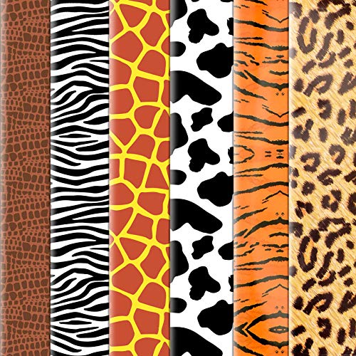 Konsait Animal Prints Wrapping Paper, 12 Sheets 29" x 20" Leopard Zebra Giraffe Tiger Snakes Cow Patterns Wrap Packaging Paper Assortment for Birthday Holiday Animal Themed Party Decoration Supplies