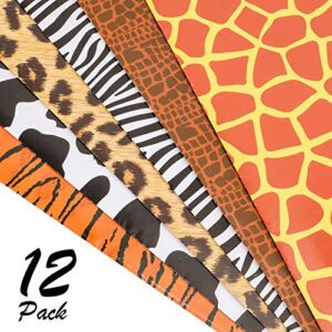 Konsait Animal Prints Wrapping Paper, 12 Sheets 29" x 20" Leopard Zebra Giraffe Tiger Snakes Cow Patterns Wrap Packaging Paper Assortment for Birthday Holiday Animal Themed Party Decoration Supplies