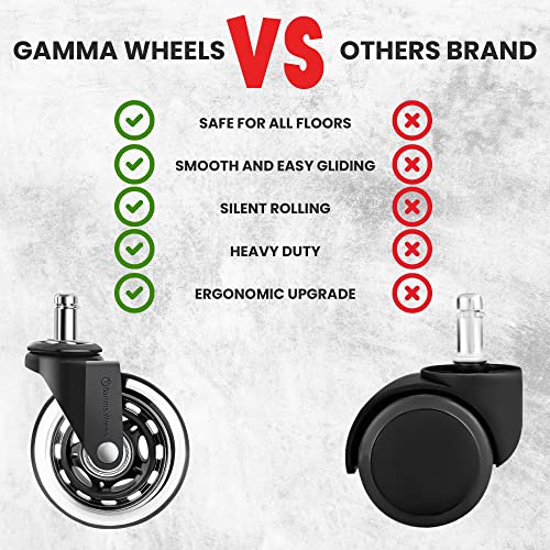 Gamma Office Chair Wheels Black, Pack of 5, 7/16 x 7/8 Inch – Heavy Duty Chair Wheels Replacement for Scratch-Free, Smooth & Silent Rolling – Suitable for Floors & Carpet