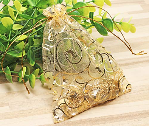 Shapenty 50PCS Organza Gift Bags Wedding Favor Candy Business Samples Display Jewelry Pouch Wrap with Drawstring for Baby Shower and Birthday Party (Gold)