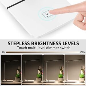 Desk Lamp with USB Charging Port , Folding Desk Light with 3 Color Modes Stepless Dimming, Eye-Caring LED Desk Lamps, Multifunction Table Lamp Touch Control Desk Lamps for Home Office(White+Black)