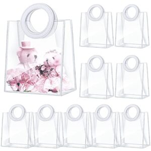 10 pcs clear pvc gift bags, transparent pvc handbag, heavy duty reusable gift bags with handles clear plastic gift bags gift wrap bags for bridal baby shower wedding shopping bags, 8 x 7 x 4 inch