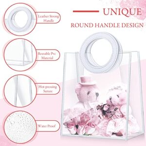 10 Pcs Clear PVC Gift Bags, Transparent PVC Handbag, Heavy Duty Reusable Gift Bags with Handles Clear Plastic Gift Bags Gift Wrap Bags for Bridal Baby Shower Wedding Shopping Bags, 8 x 7 x 4 Inch