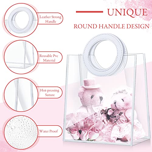 10 Pcs Clear PVC Gift Bags, Transparent PVC Handbag, Heavy Duty Reusable Gift Bags with Handles Clear Plastic Gift Bags Gift Wrap Bags for Bridal Baby Shower Wedding Shopping Bags, 8 x 7 x 4 Inch