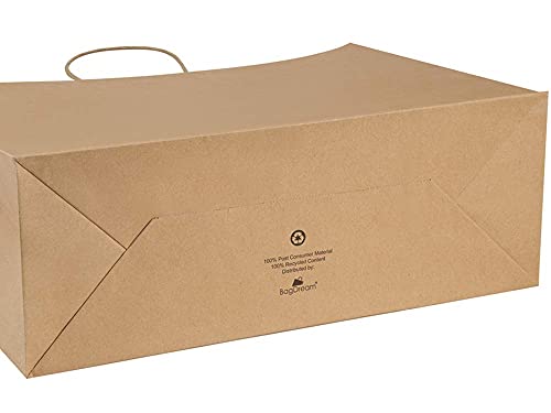 BagDream 100Pcs 16x6x12 Inches Kraft Paper Bags with Handles Bulk Gift Bags Shopping Bags for Grocery, Merchandise, Recycled Large Brown Paper Bags