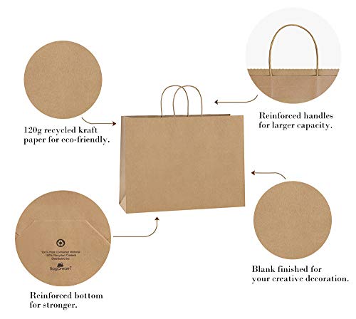 BagDream 100Pcs 16x6x12 Inches Kraft Paper Bags with Handles Bulk Gift Bags Shopping Bags for Grocery, Merchandise, Recycled Large Brown Paper Bags