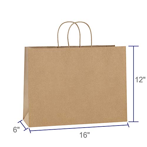 BagDream 100Pcs 16x6x12 Inches Kraft Paper Bags with Handles Bulk Gift Bags Shopping Bags for Grocery, Merchandise, Recycled Large Brown Paper Bags