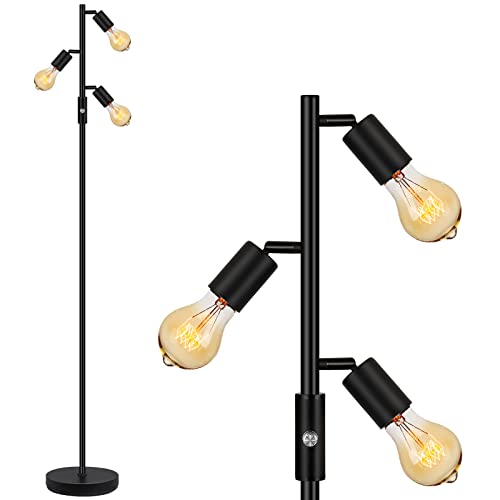 BoostArea Tree Floor Lamp, Industrial Floor Lamp, Modern Standing Lamp with Adjustable 3 Light, E26 Socket, Rotary Switch, Minimalist Metal Stand Up Lamp Pole Lamps for Living Room, Bedroom(No Bulbs)