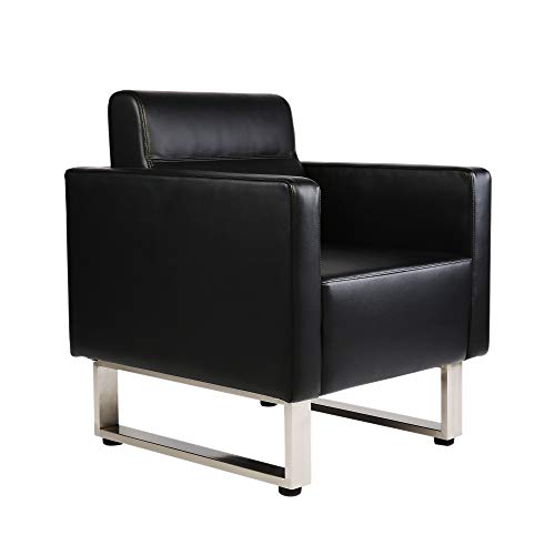 LUCKYERMORE Set of 2 Office Guest Chairs Waiting Room Chairs Lobby Chairs Black Leather Chairs Sofa Barrel Club Chairs Heavy Duty and Great Support Cushion Armchair for Office Guest Reception