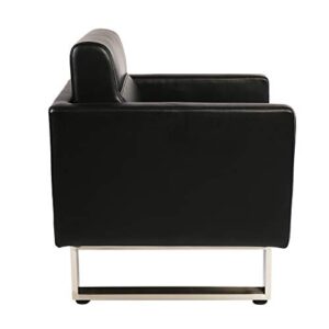 LUCKYERMORE Set of 2 Office Guest Chairs Waiting Room Chairs Lobby Chairs Black Leather Chairs Sofa Barrel Club Chairs Heavy Duty and Great Support Cushion Armchair for Office Guest Reception